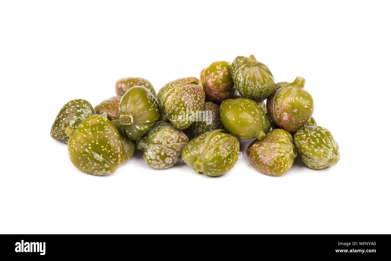Capers isolated on white background. Pickled capers. Canned capers ...