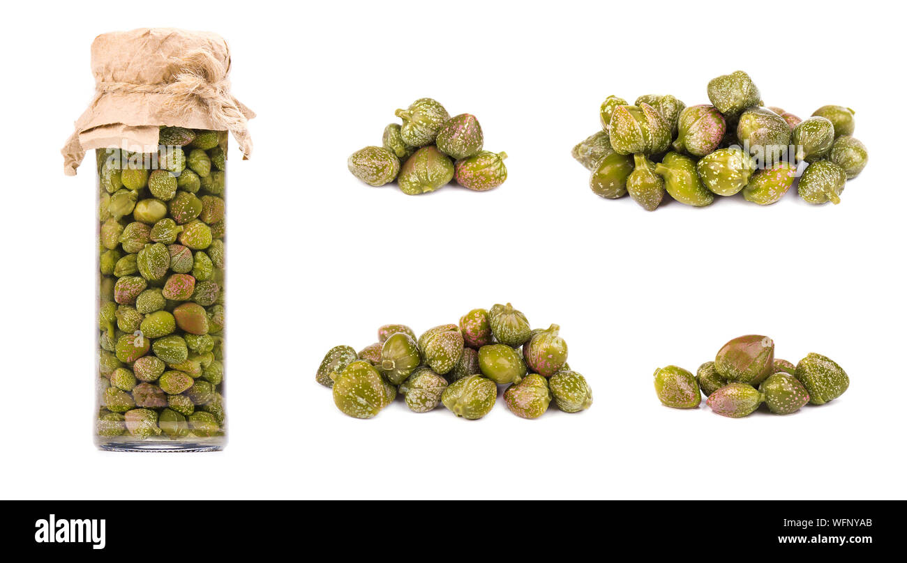 Collections of capers isolated on white background. Pickled capers ...
