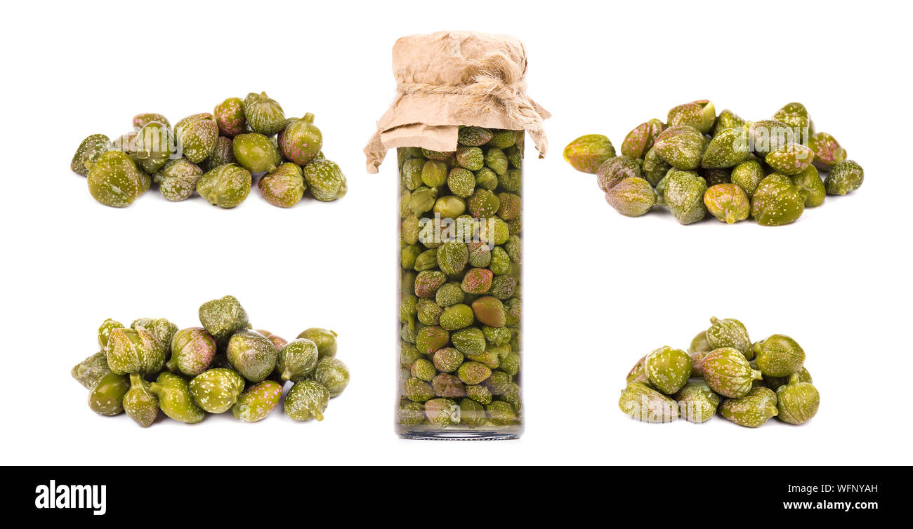Collections of capers isolated on white background. Pickled capers ...