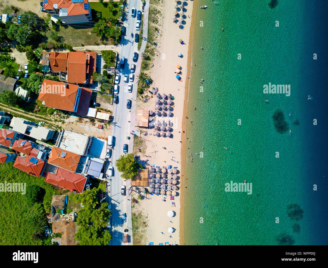 Aerial photo of the beautiful beach on Sitonia, Chalkidiki region ...