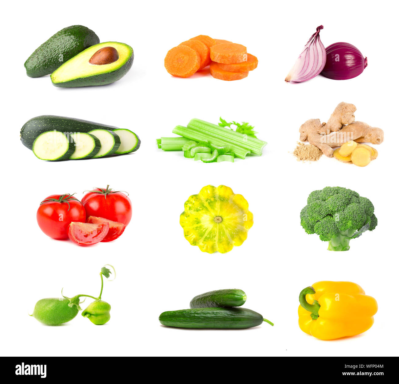 Collection of fresh vegetables isolated on white background. Collage of ...