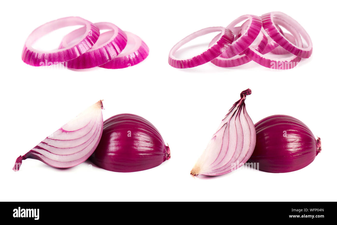 Sliced red onion isolated on white background. Collection of red onion ...