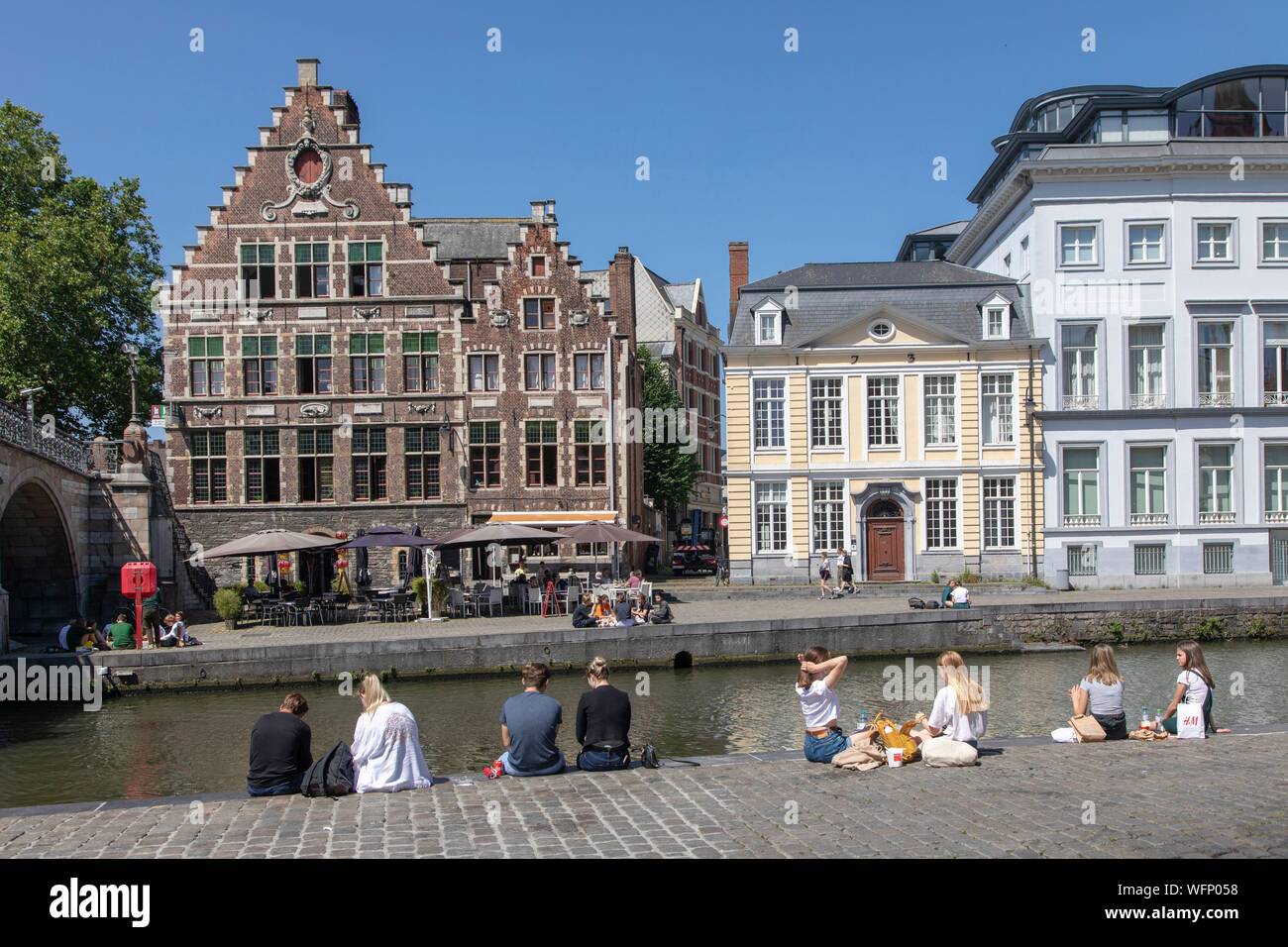 Belgium, East Flanders, Ghent, Korenlei (Quai au Blé), along the river ...