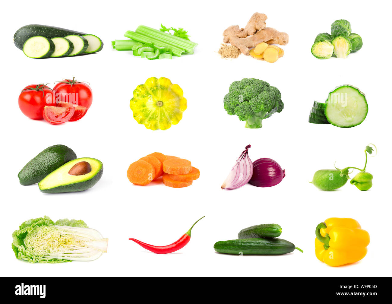 Collection of fresh vegetables isolated on white background. Collage of ...