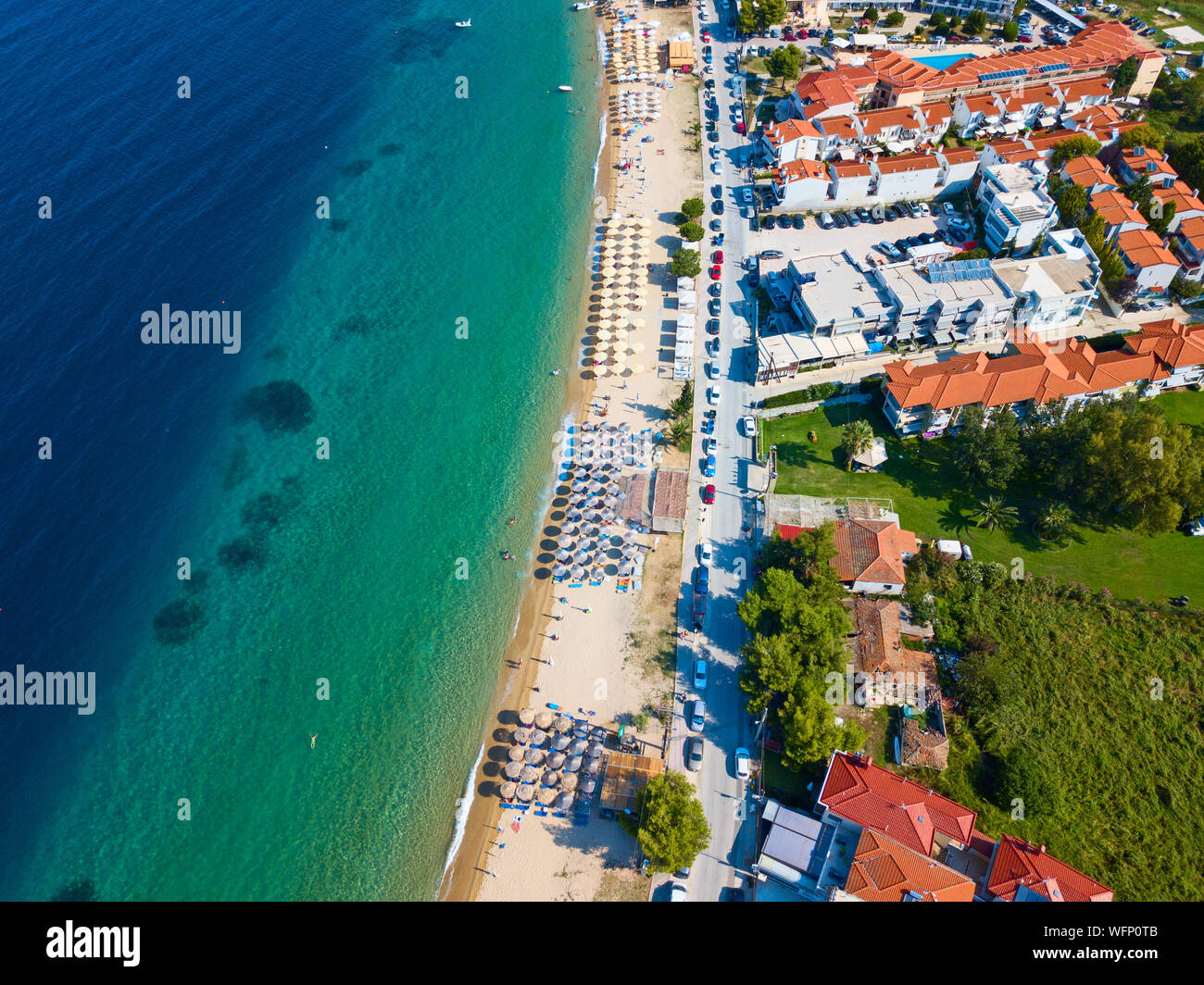 Aerial photo of the beautiful beach on Sitonia, Chalkidiki region ...