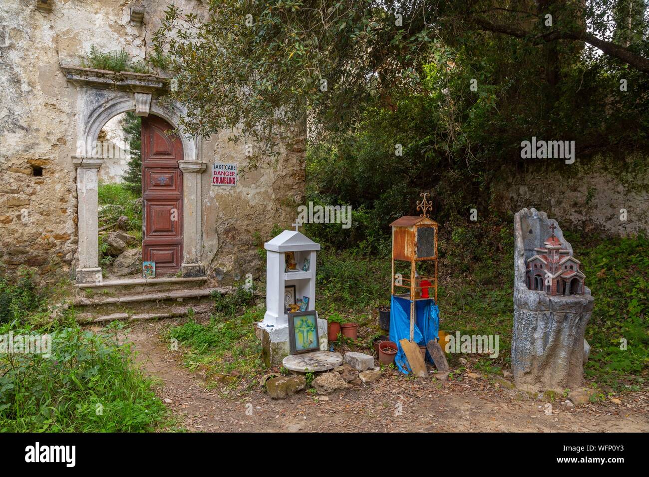 Greece, Ionian Islands, Corfu, ruin of the Monastery of the Blessed ...