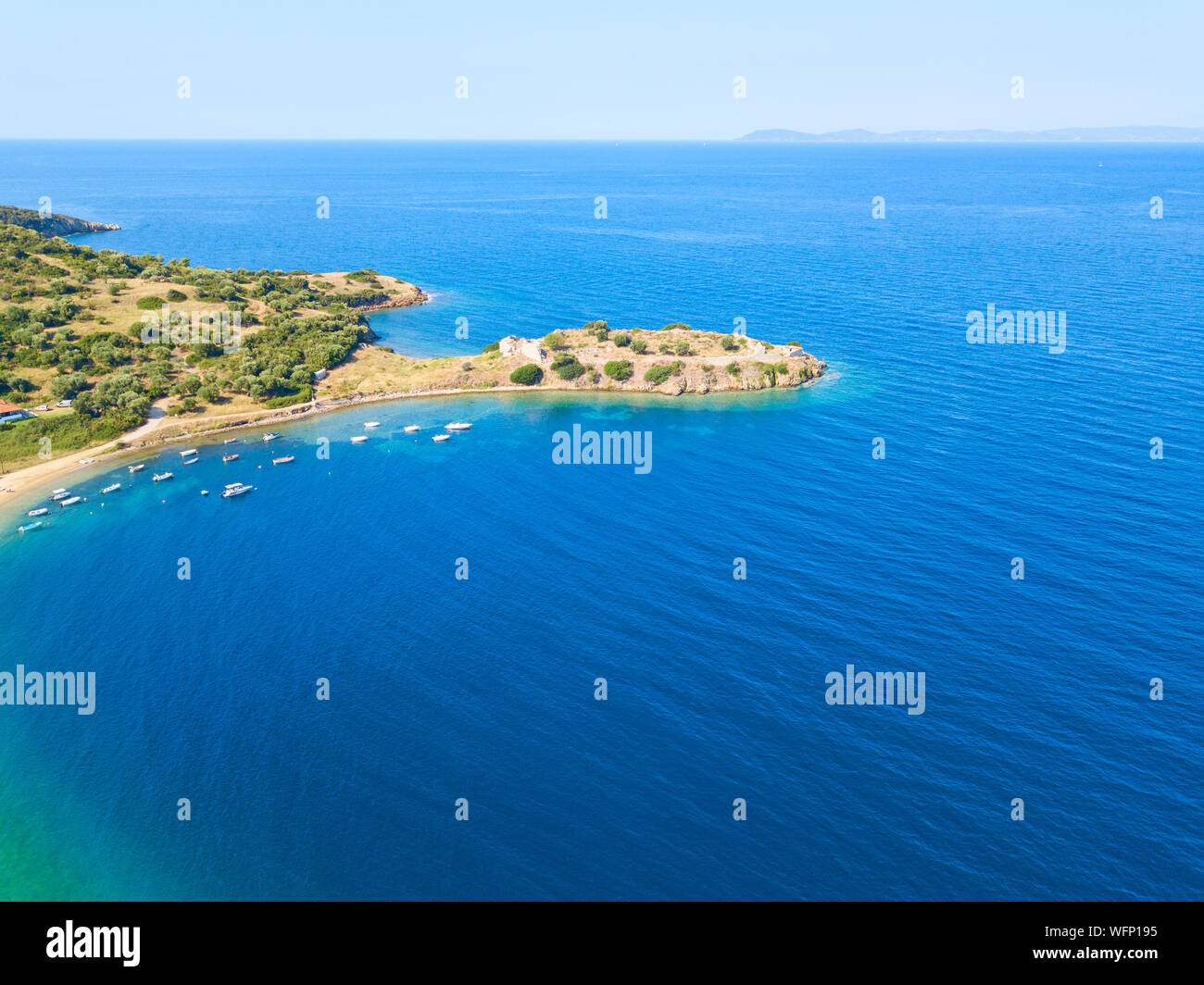 Aerial photo of the beautiful beach on Sitonia, Chalkidiki region ...