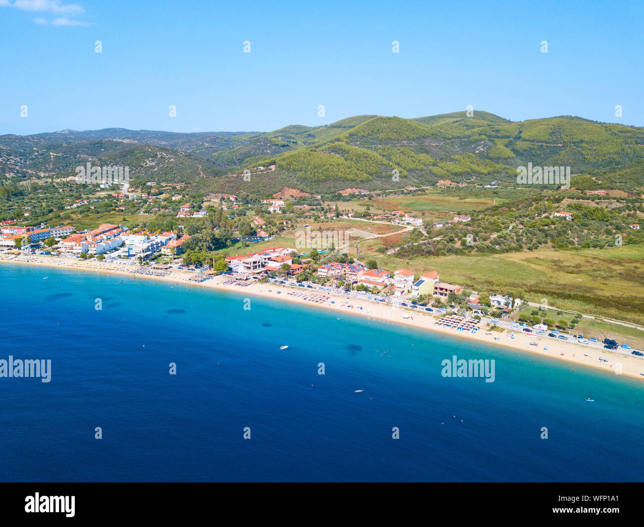 Aerial photo of the beautiful beach on Sitonia, Chalkidiki region ...