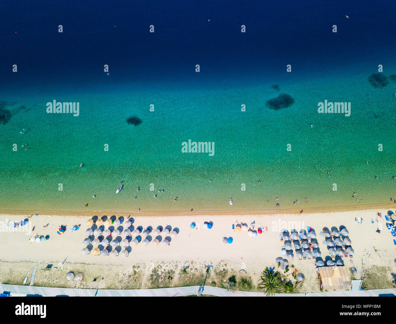 Aerial photo of the beautiful beach on Sitonia, Chalkidiki region ...