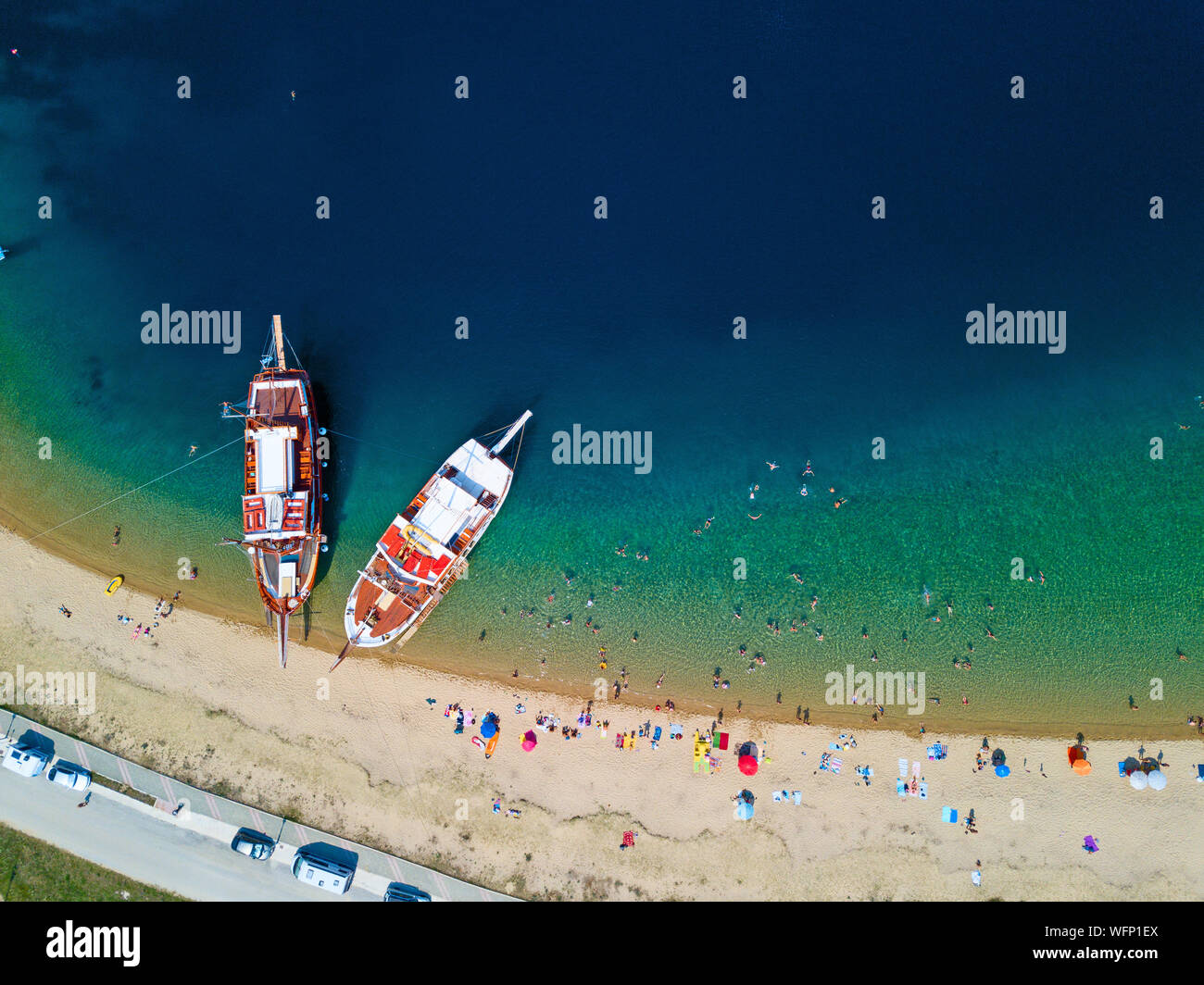 Aerial photo of the beautiful beach on Sitonia, Chalkidiki region ...