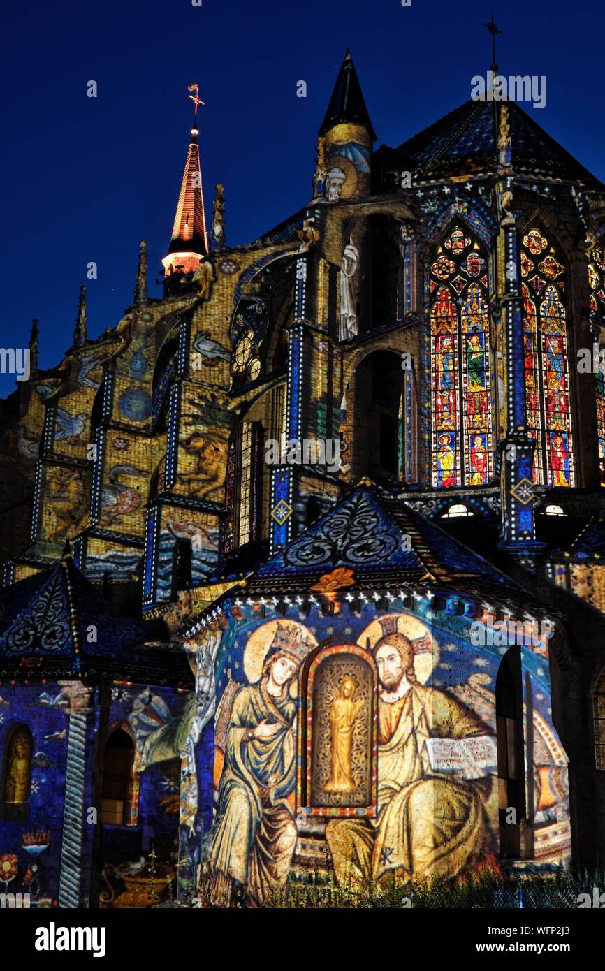 France, Eure et Loir, Chartres, Saint Pierre church illuminated during ...