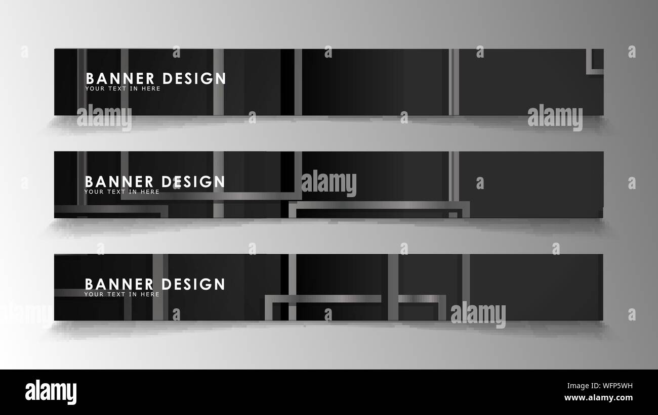 Banners of abstract geometric and rectangular patterns with black and ...