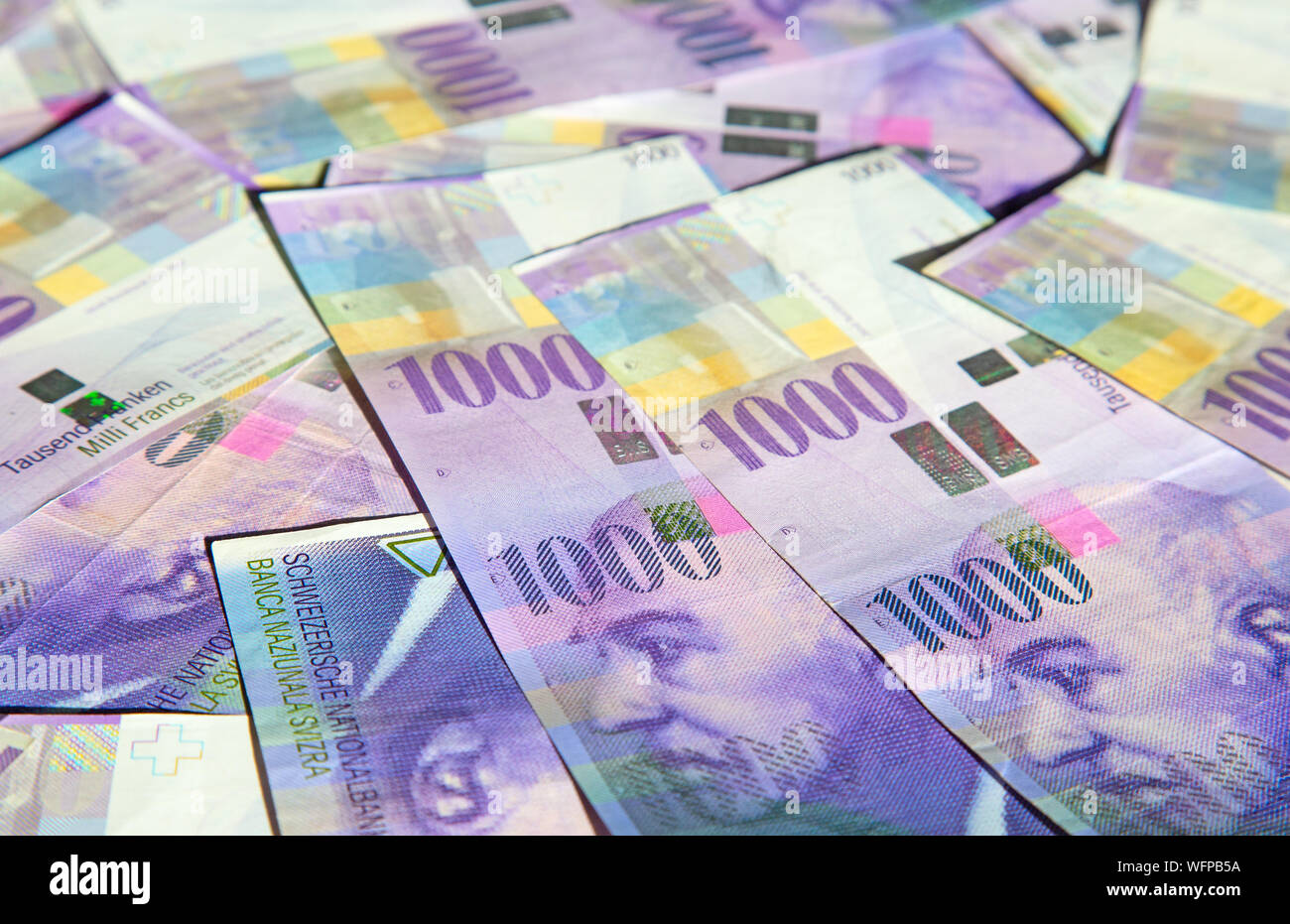 Collection of the Swiss 1000 franks banknotes. 1000 franks note issued ...