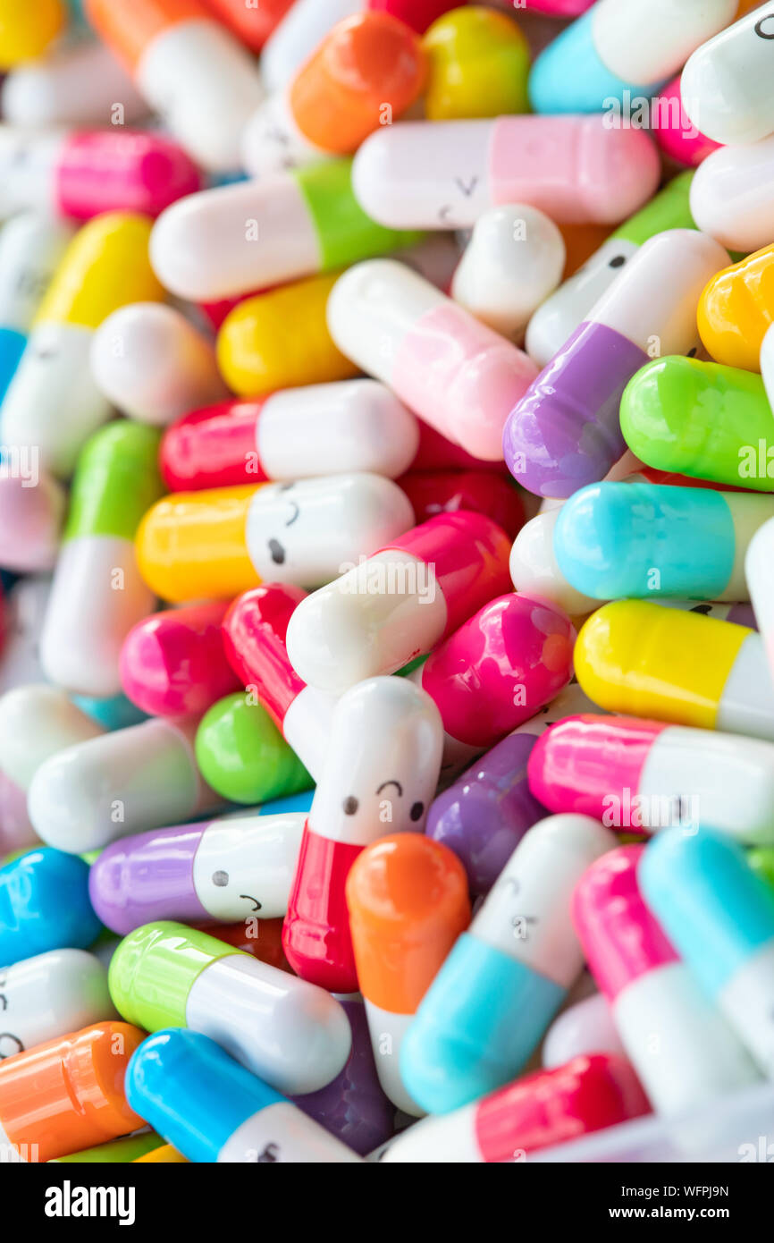Collection of the colorful capsules with medicines Stock Photo - Alamy