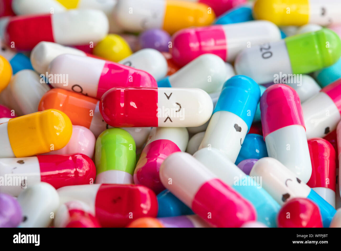 Collection of the colorful capsules with medicines Stock Photo - Alamy