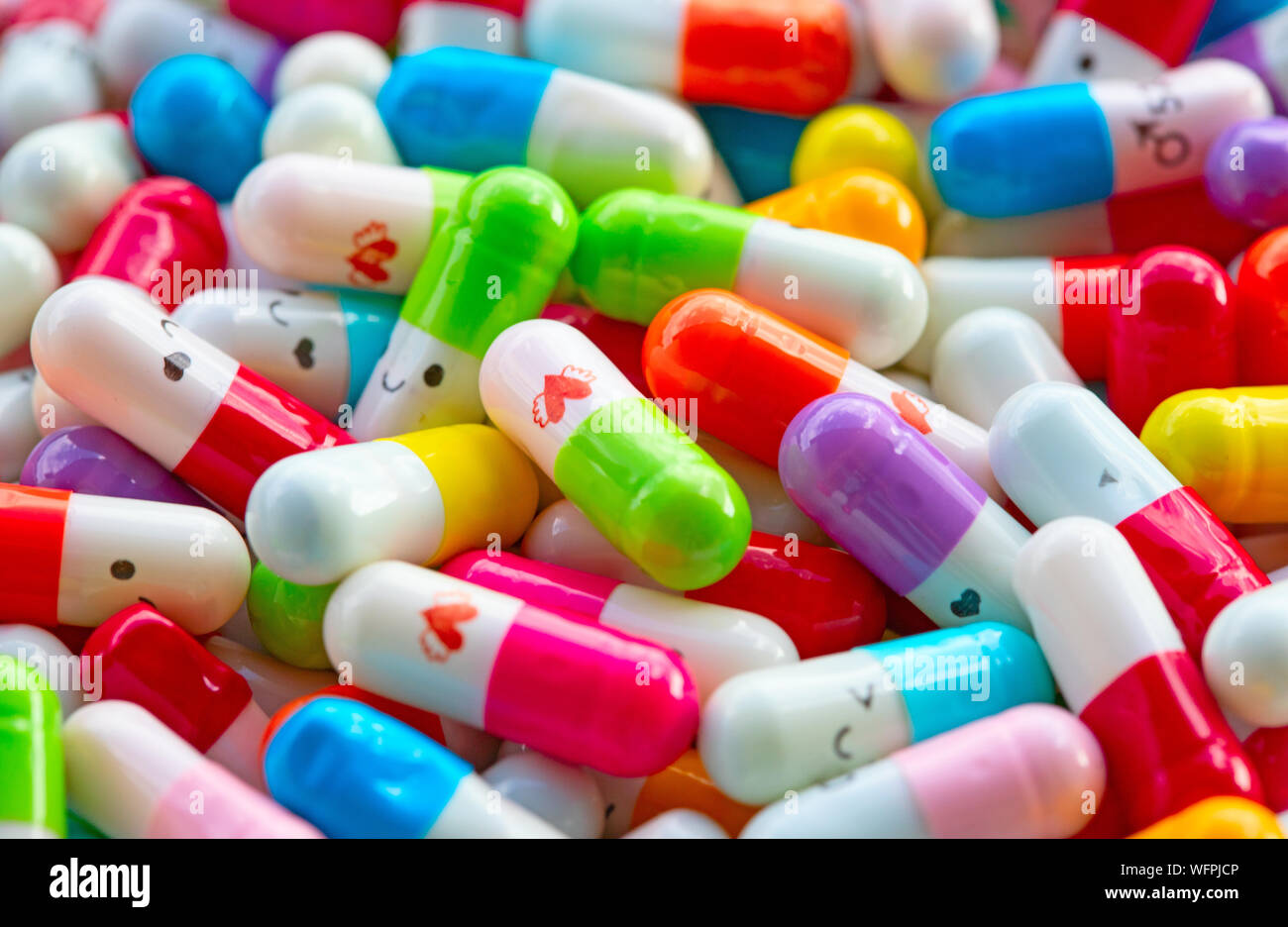 Collection of the colorful capsules with medicines Stock Photo - Alamy