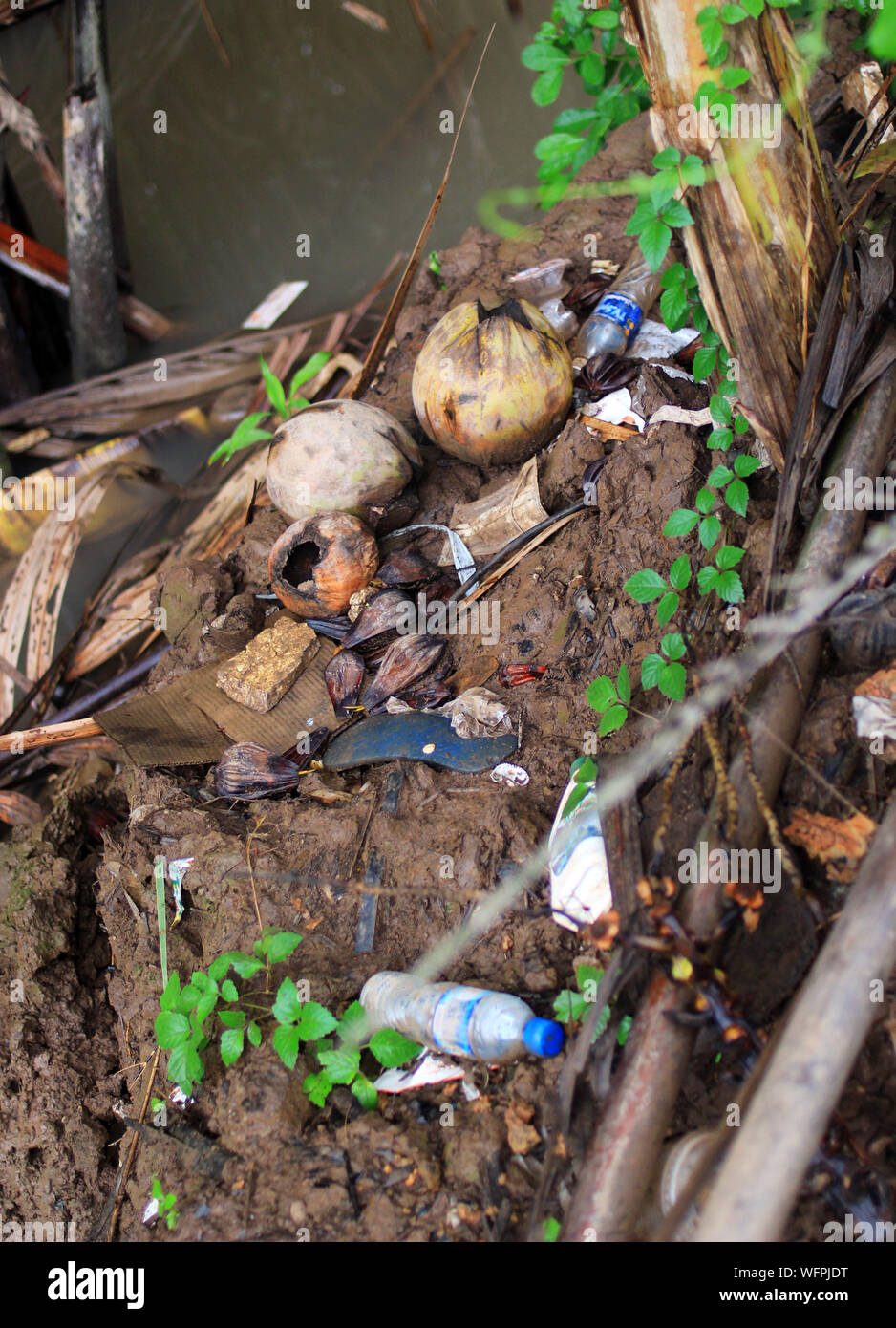 plastic waste on the side of the road in southeast asia. pollution ...