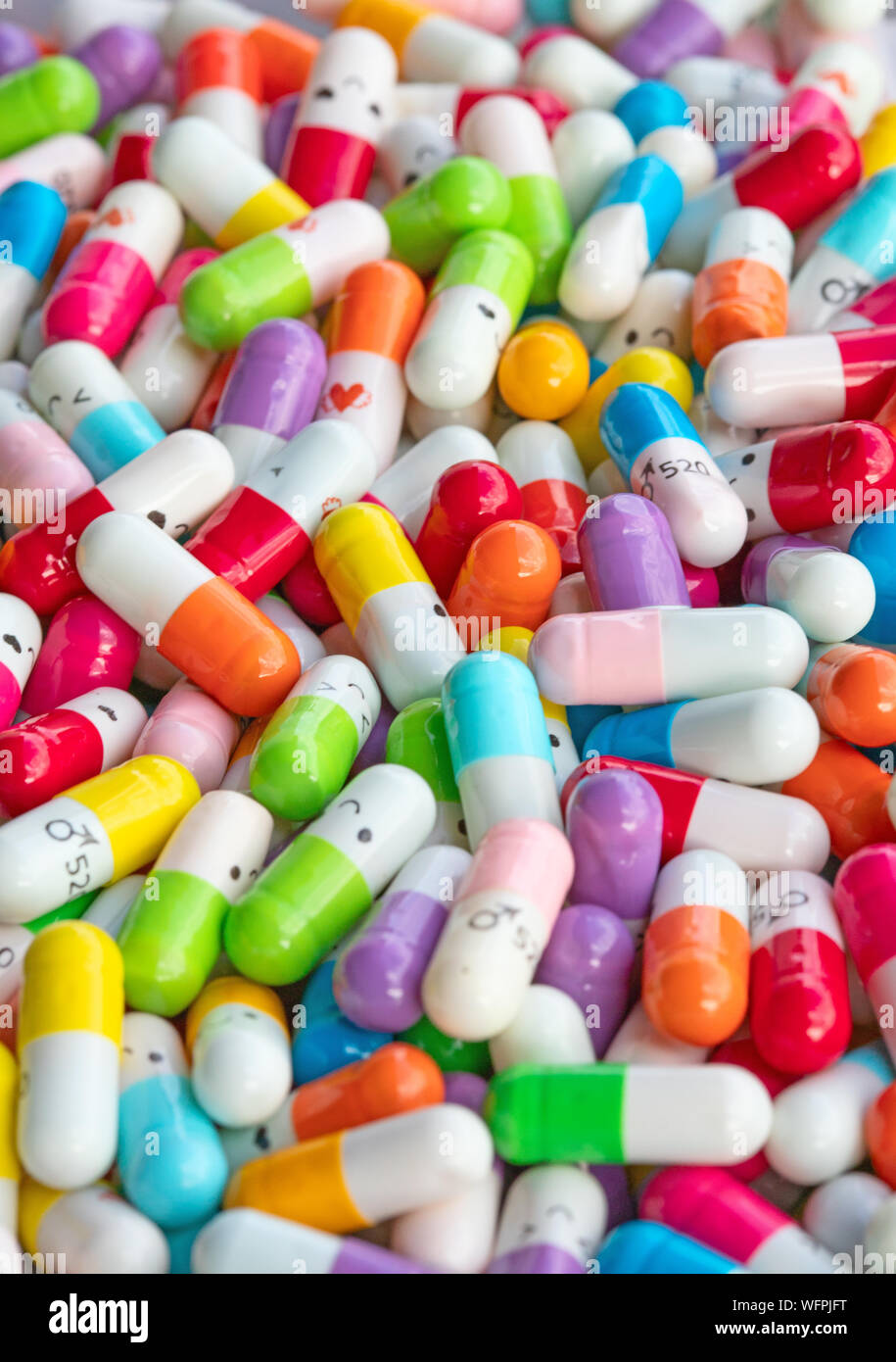 Collection of the colorful capsules with medicines Stock Photo - Alamy