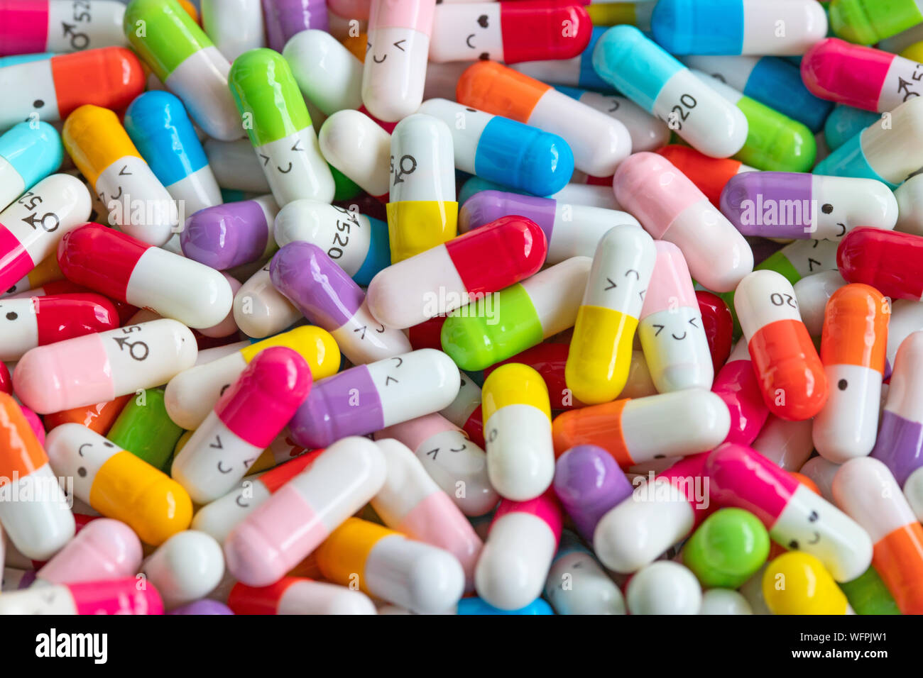 Collection of the colorful capsules with medicines Stock Photo - Alamy