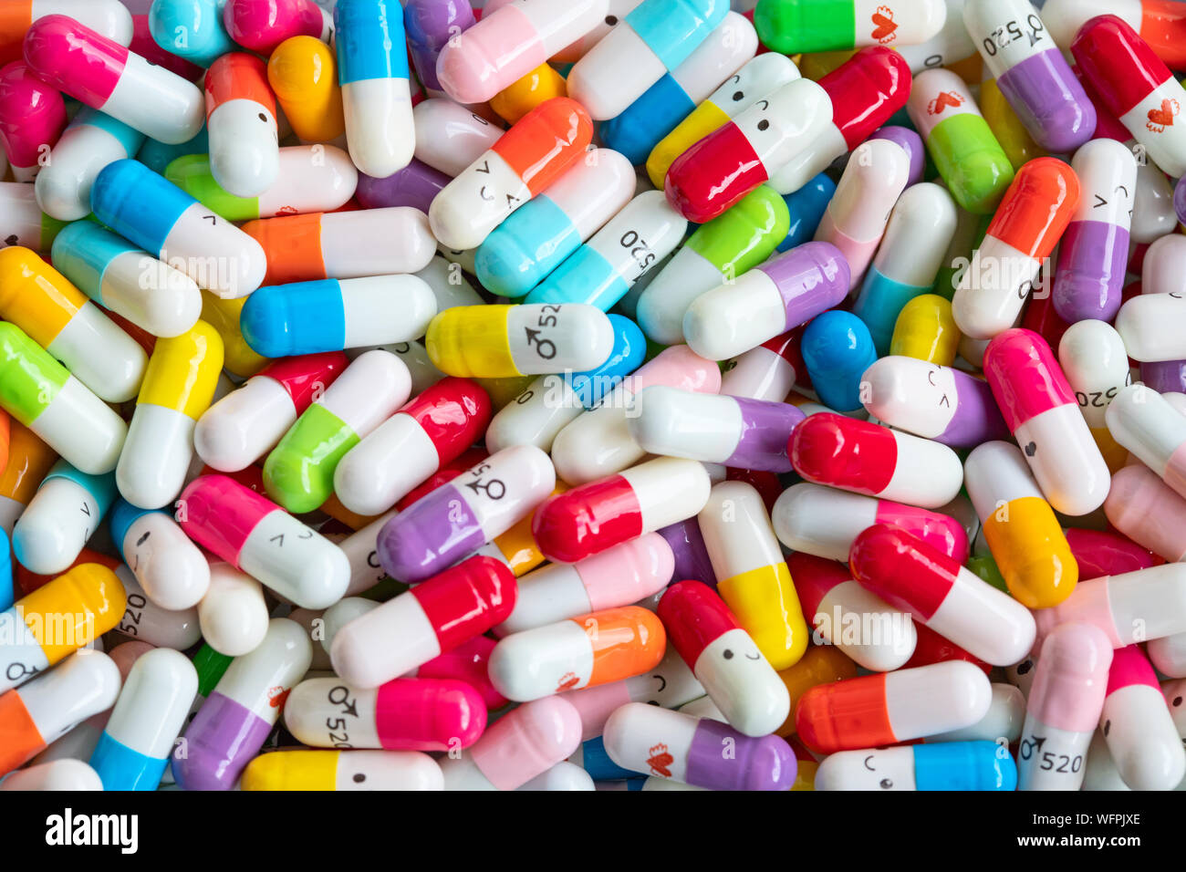 Collection of the colorful capsules with medicines Stock Photo - Alamy