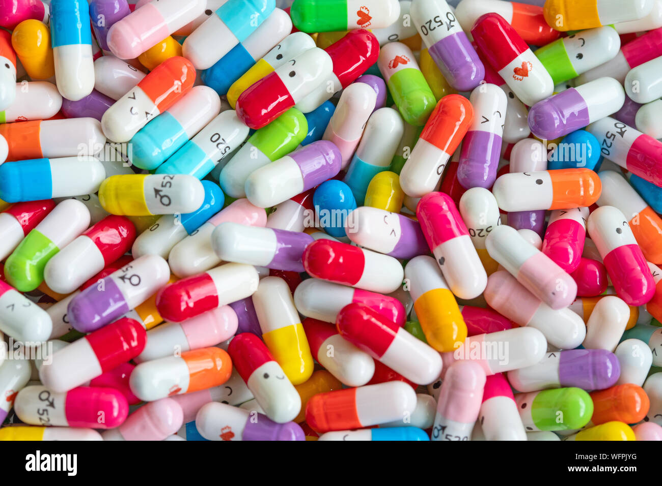 Collection of the colorful capsules with medicines Stock Photo - Alamy