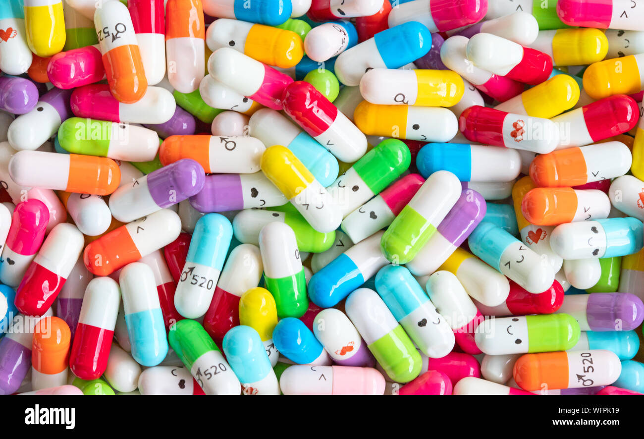 Collection of the colorful capsules with medicines Stock Photo - Alamy