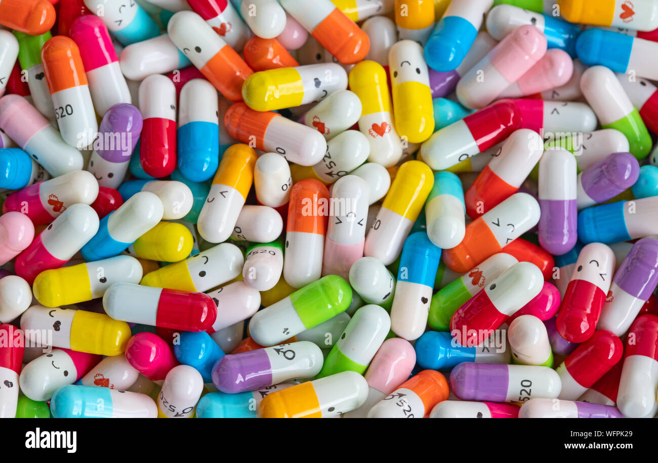 Collection of the colorful capsules with medicines Stock Photo - Alamy