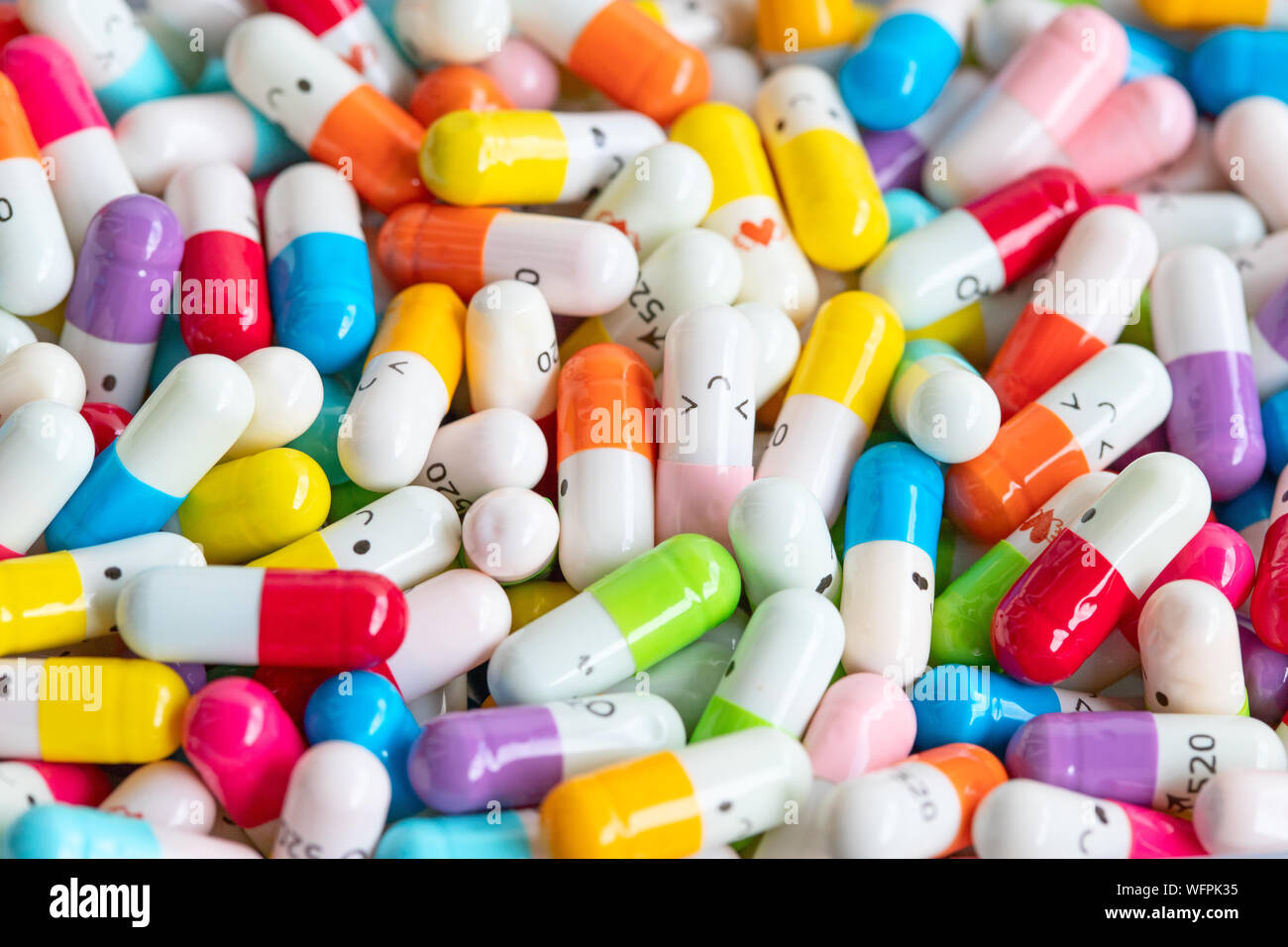 Collection of the colorful capsules with medicines Stock Photo - Alamy