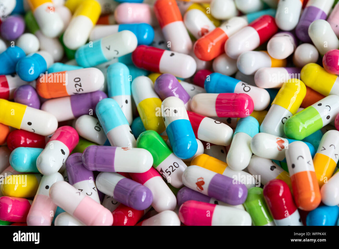 Collection of the colorful capsules with medicines Stock Photo - Alamy