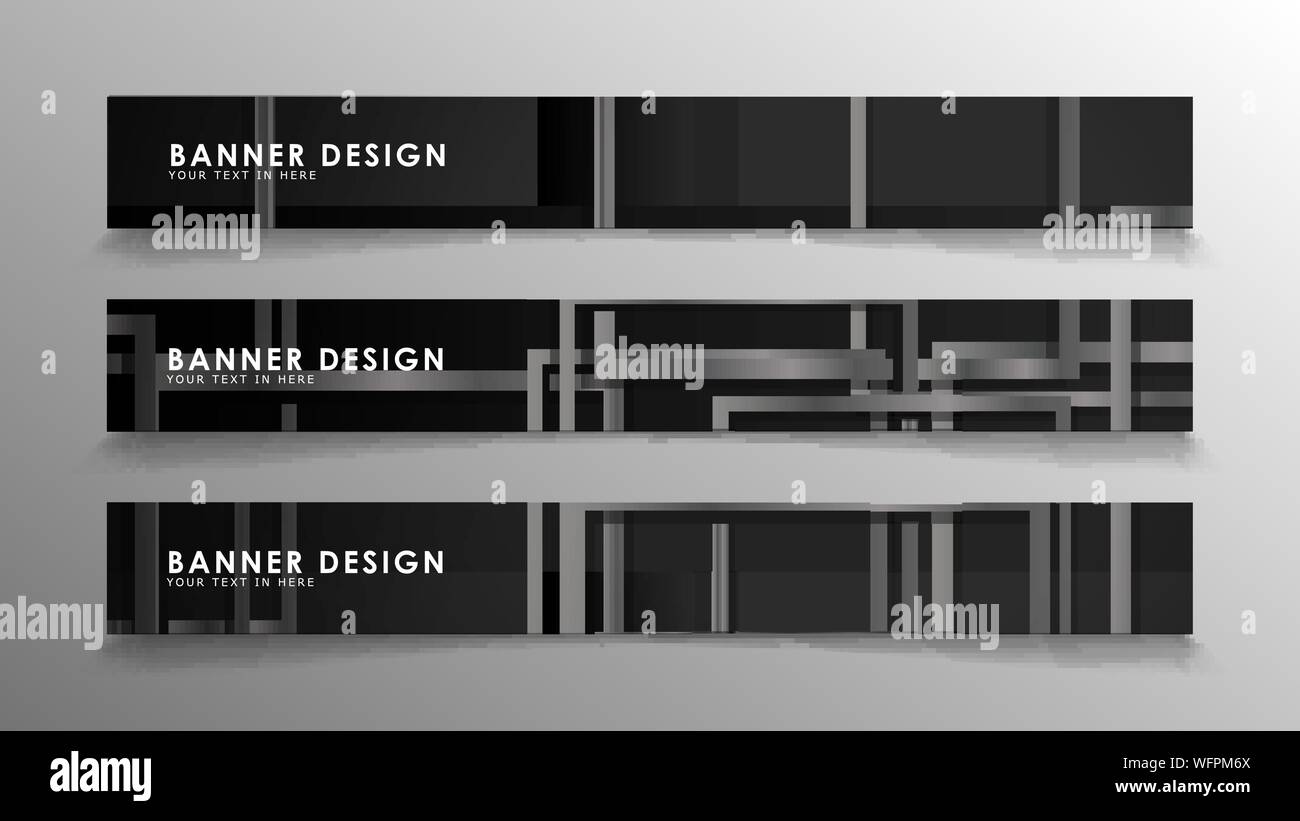 Banners of abstract geometric and rectangular patterns with black and ...