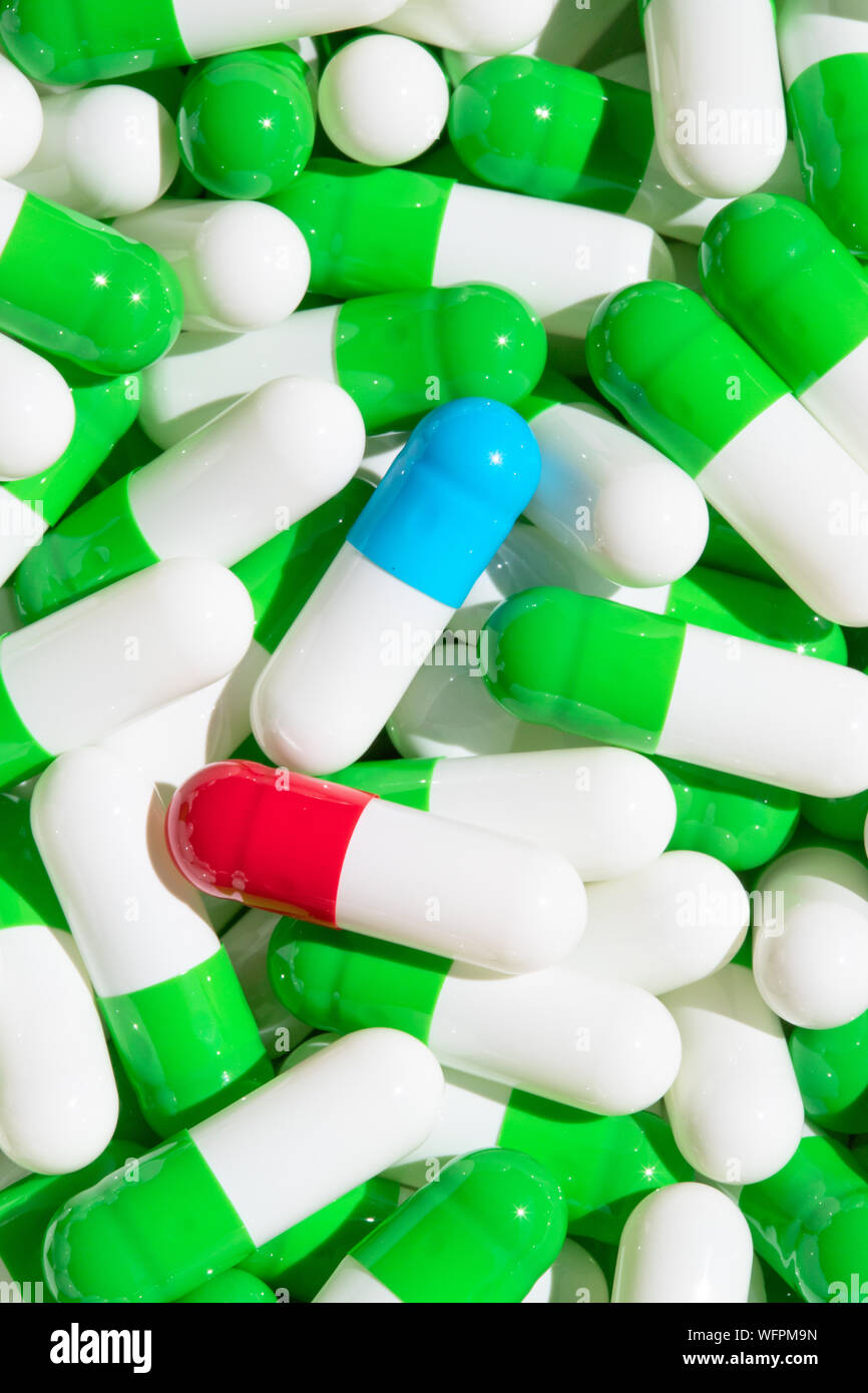 Collection of the colorful capsules with medicines Stock Photo - Alamy