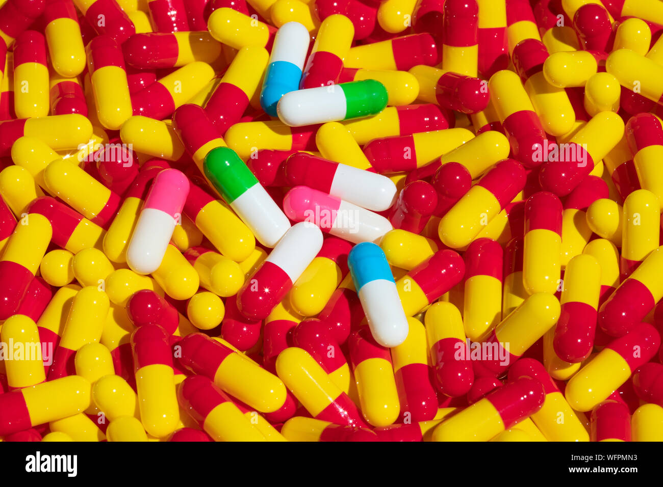 Collection of the colorful capsules with medicines Stock Photo - Alamy