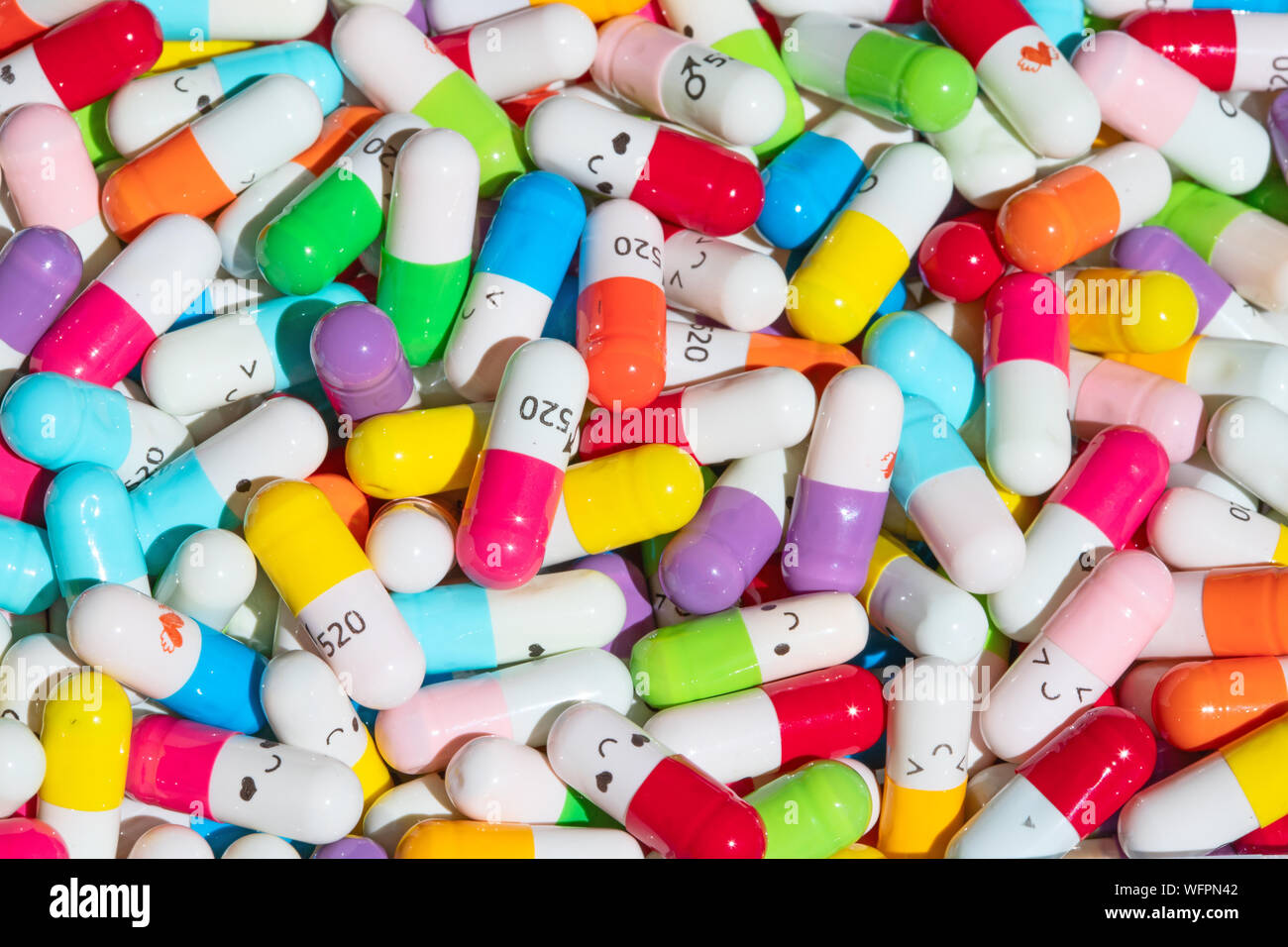 Collection of the colorful capsules with medicines Stock Photo - Alamy