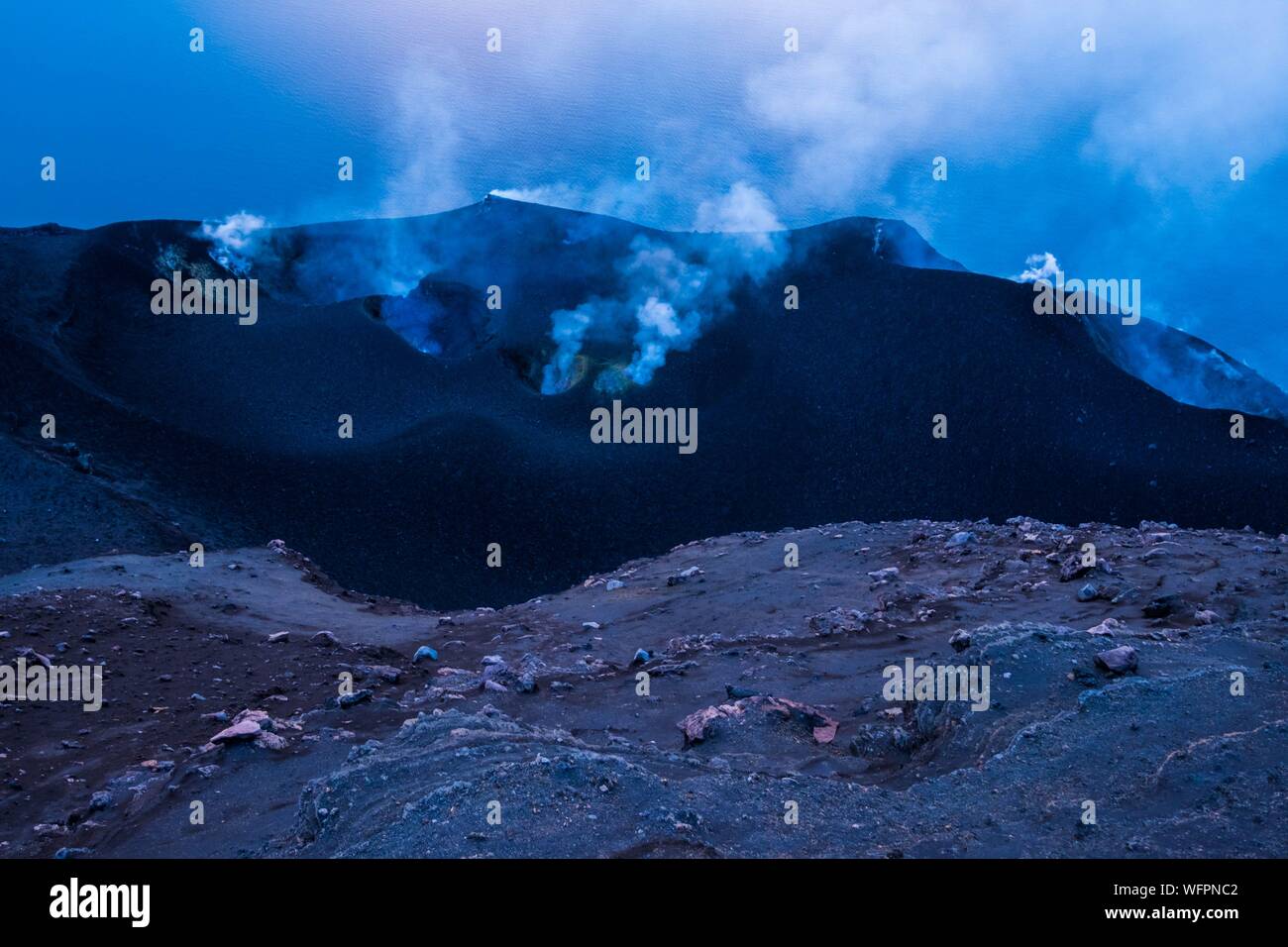 Italy, Sicily, Eolian Islands, Tyrrhenian sea, Stromboli volcano, San ...