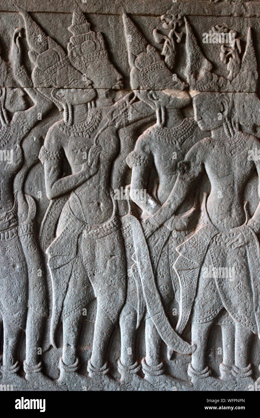 Angkor Wat temple wall details in Cambodia Stock Photo - Alamy