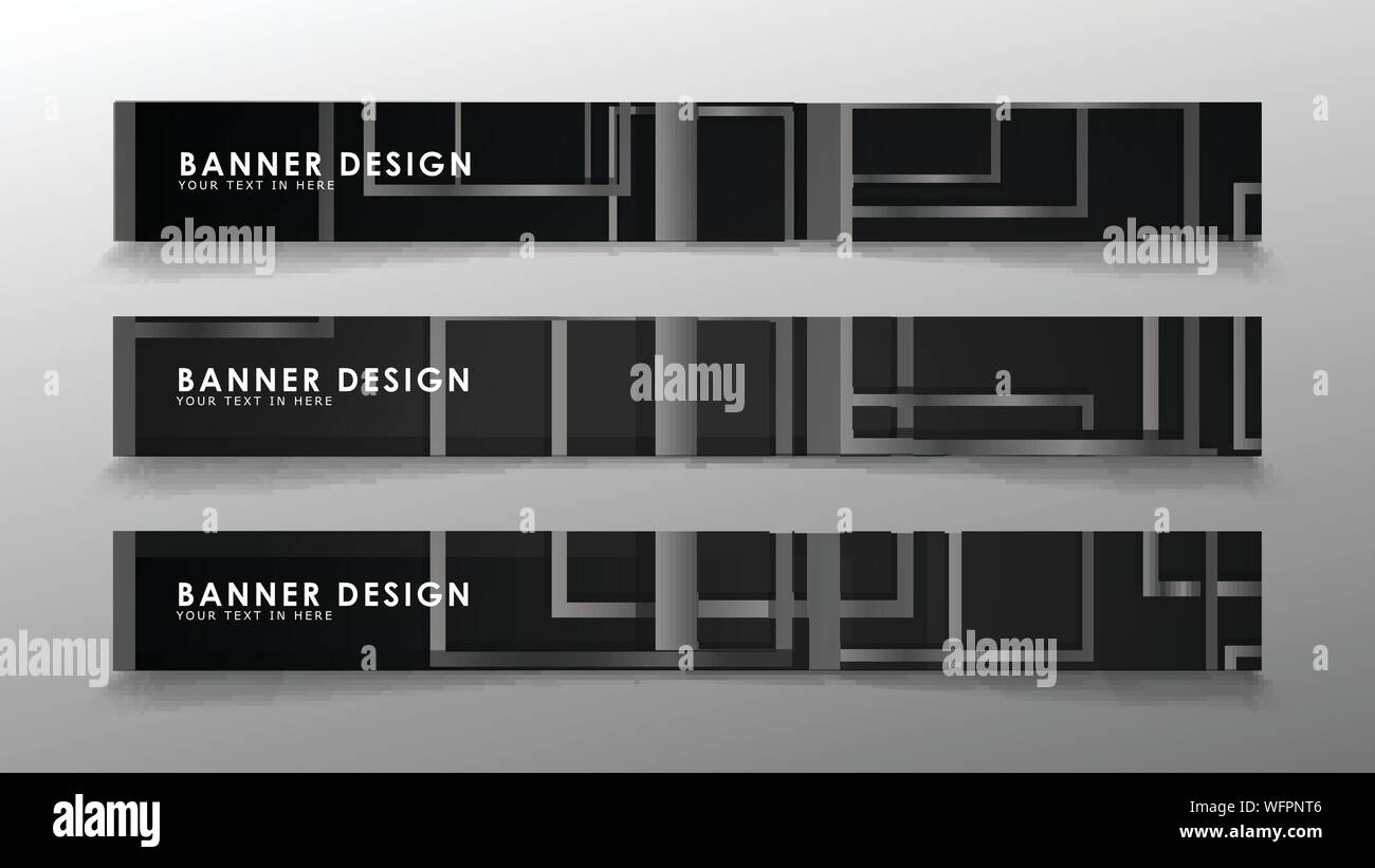 Banners of abstract geometric and rectangular patterns with black and ...