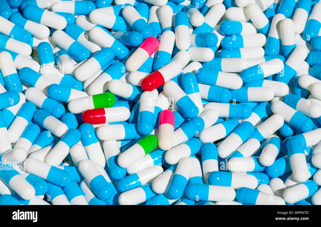 Collection of the colorful capsules with medicines Stock Photo - Alamy
