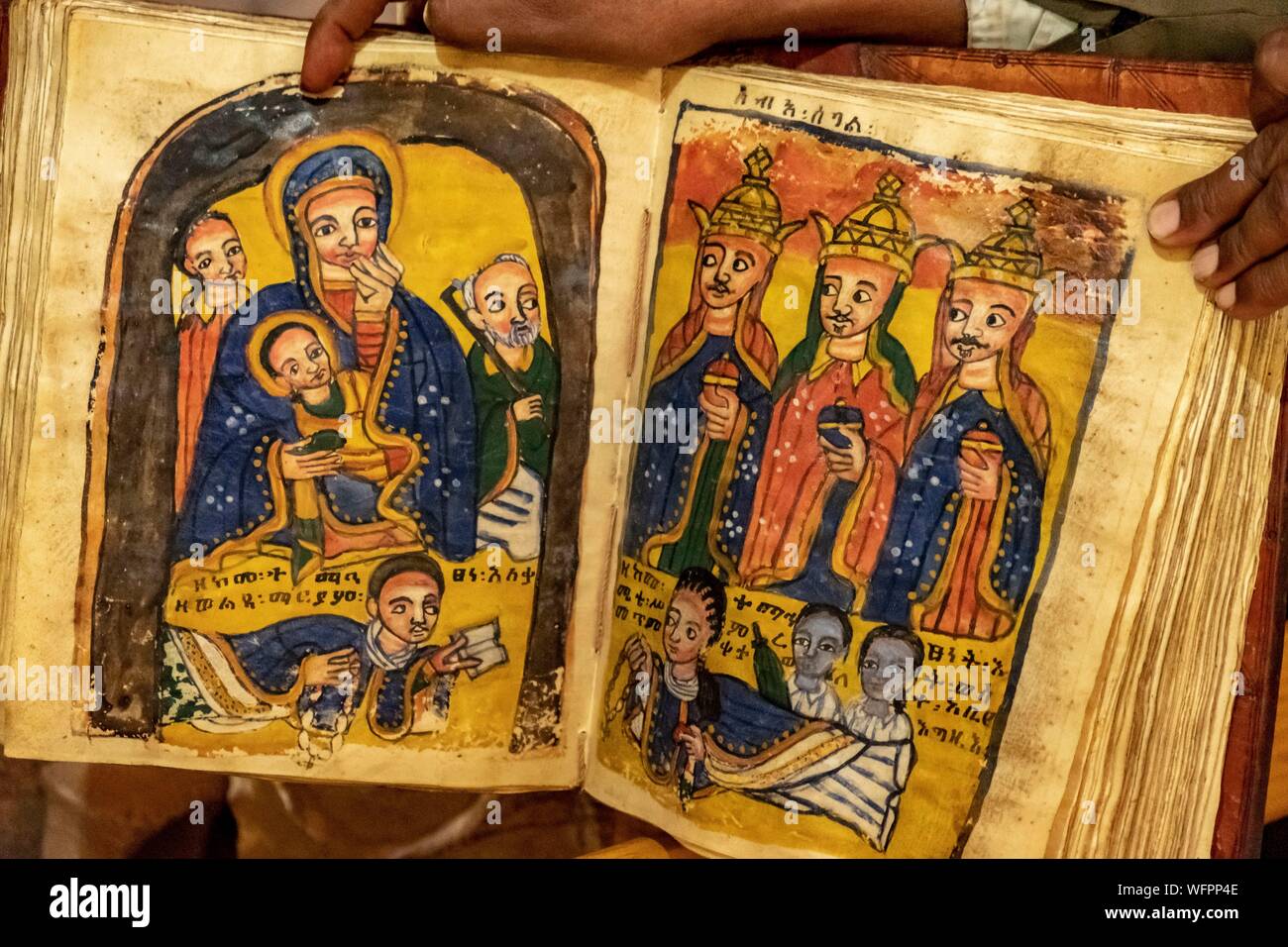 Ethiopia, Tigray regional state, Yeha temple, holy book several hundred ...
