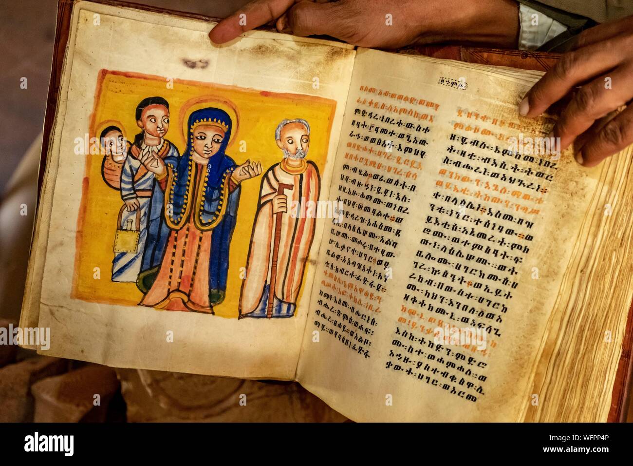 Ethiopia, Tigray regional state, Yeha temple, holy book several hundred ...