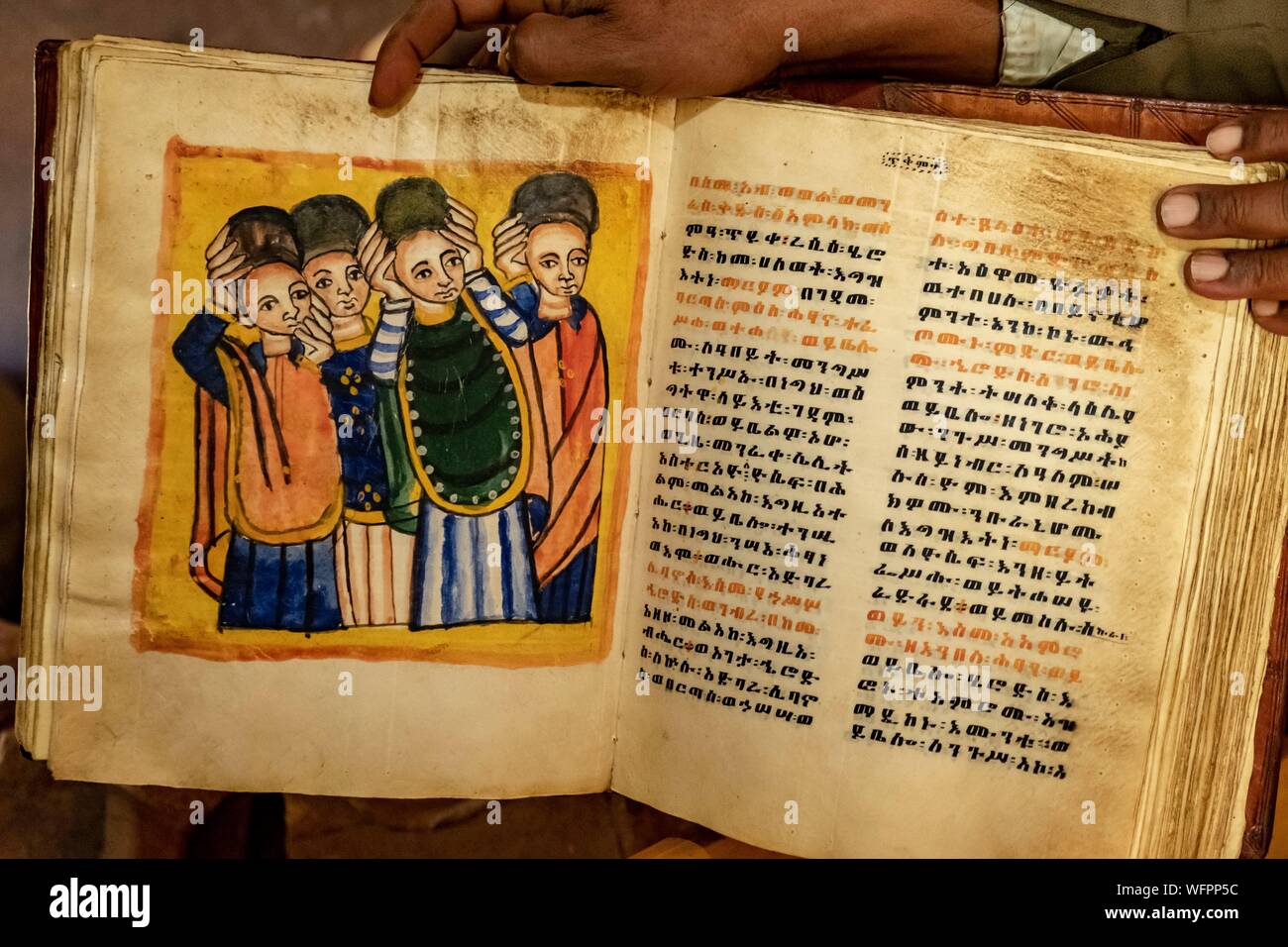 Ethiopia, Tigray regional state, Yeha temple, holy book several hundred ...