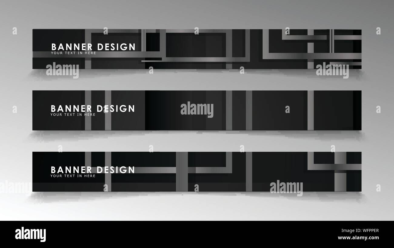 Banners of abstract geometric and rectangular patterns with black and ...