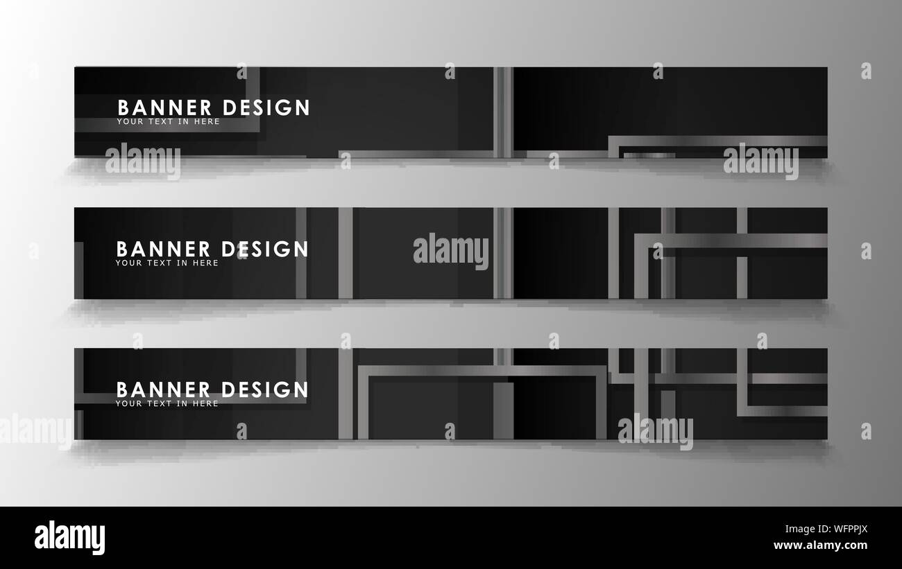 Banners of abstract geometric and rectangular patterns with black and ...
