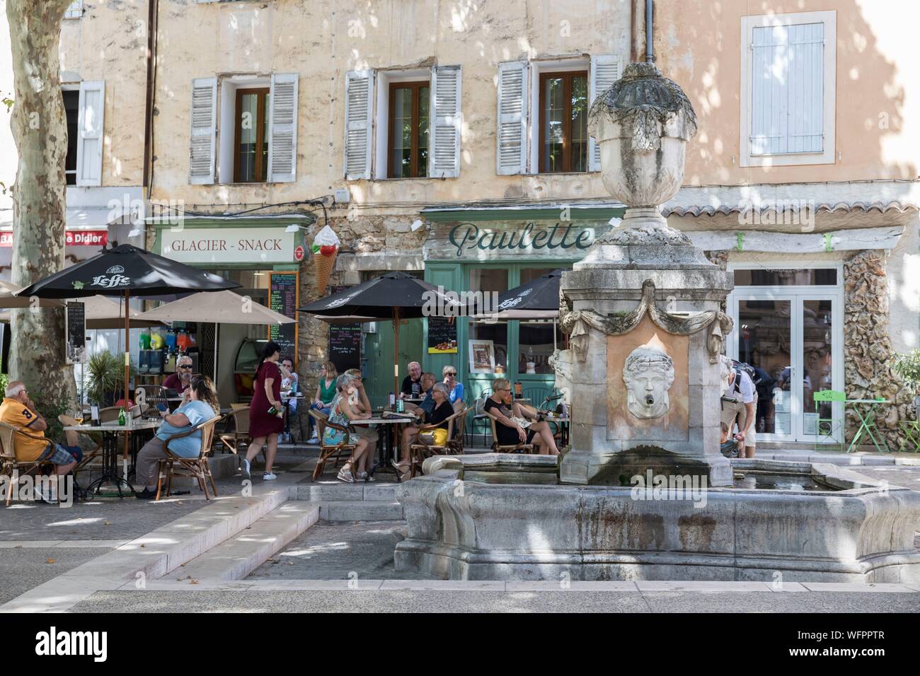 France, Var, Green Provence, Cotignac, the fountain of the Four Seasons ...