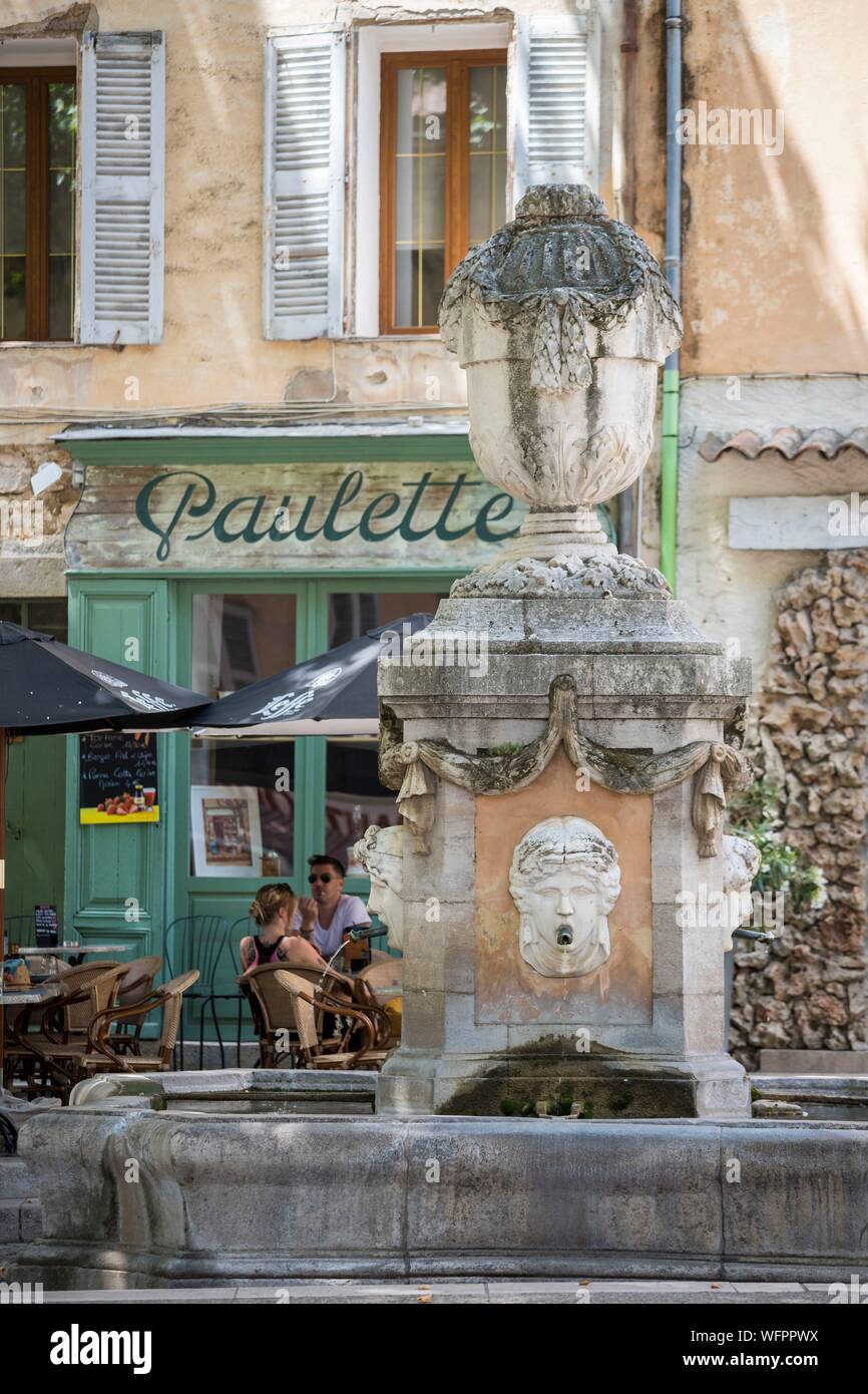 France, Var, Green Provence, Cotignac, the fountain of the Four Seasons ...