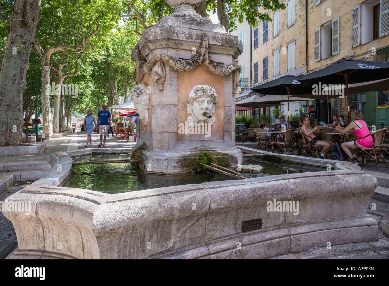 France, Var, Green Provence, Cotignac, the fountain of the Four Seasons ...