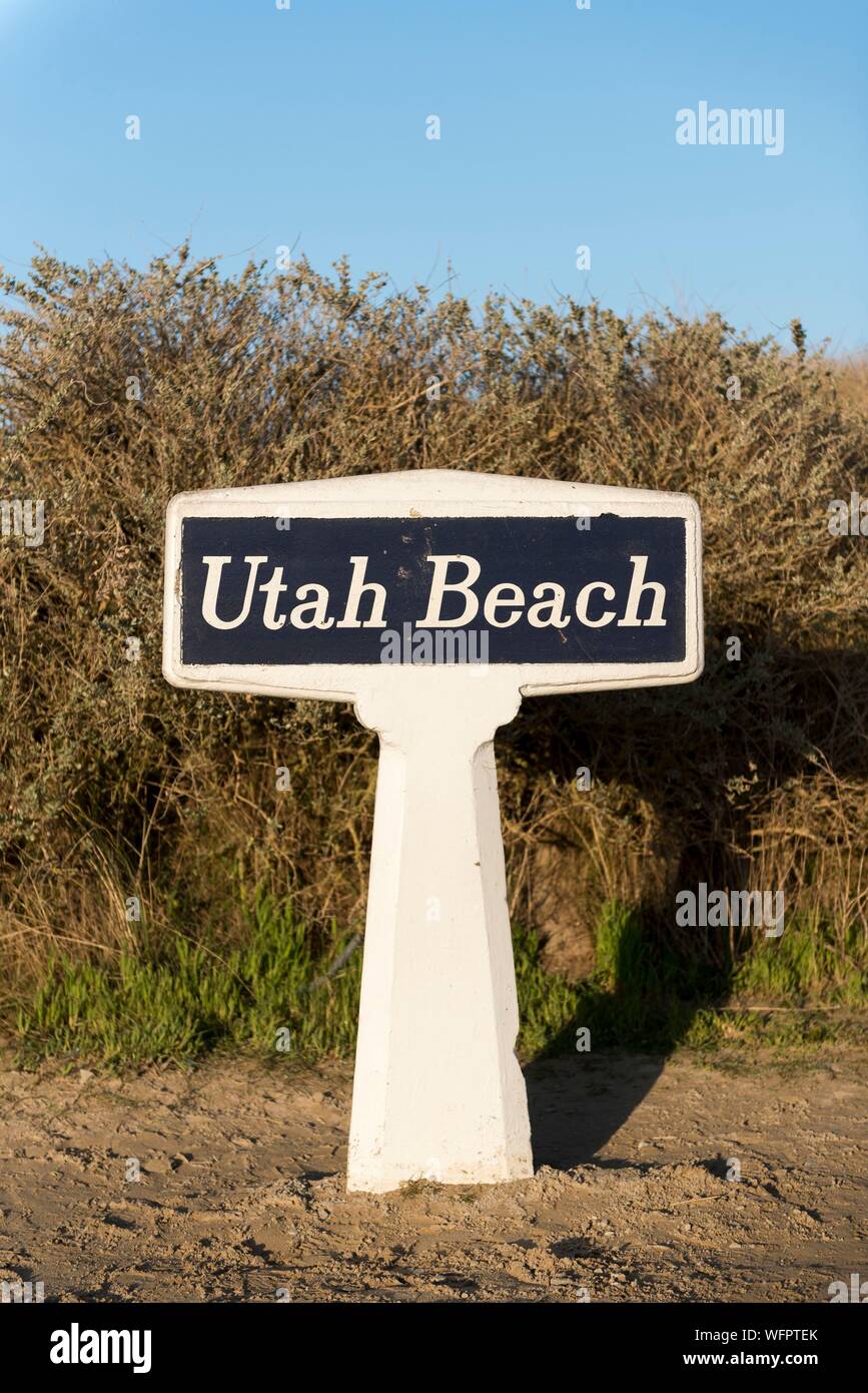 France, Manche, Cotentin, Utah Beach, sign post Stock Photo - Alamy