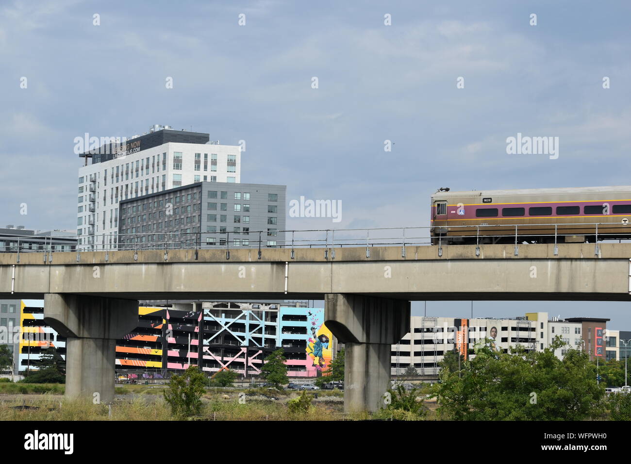 An MBTA Commuter Rail train passing over the Mystic River on the ...