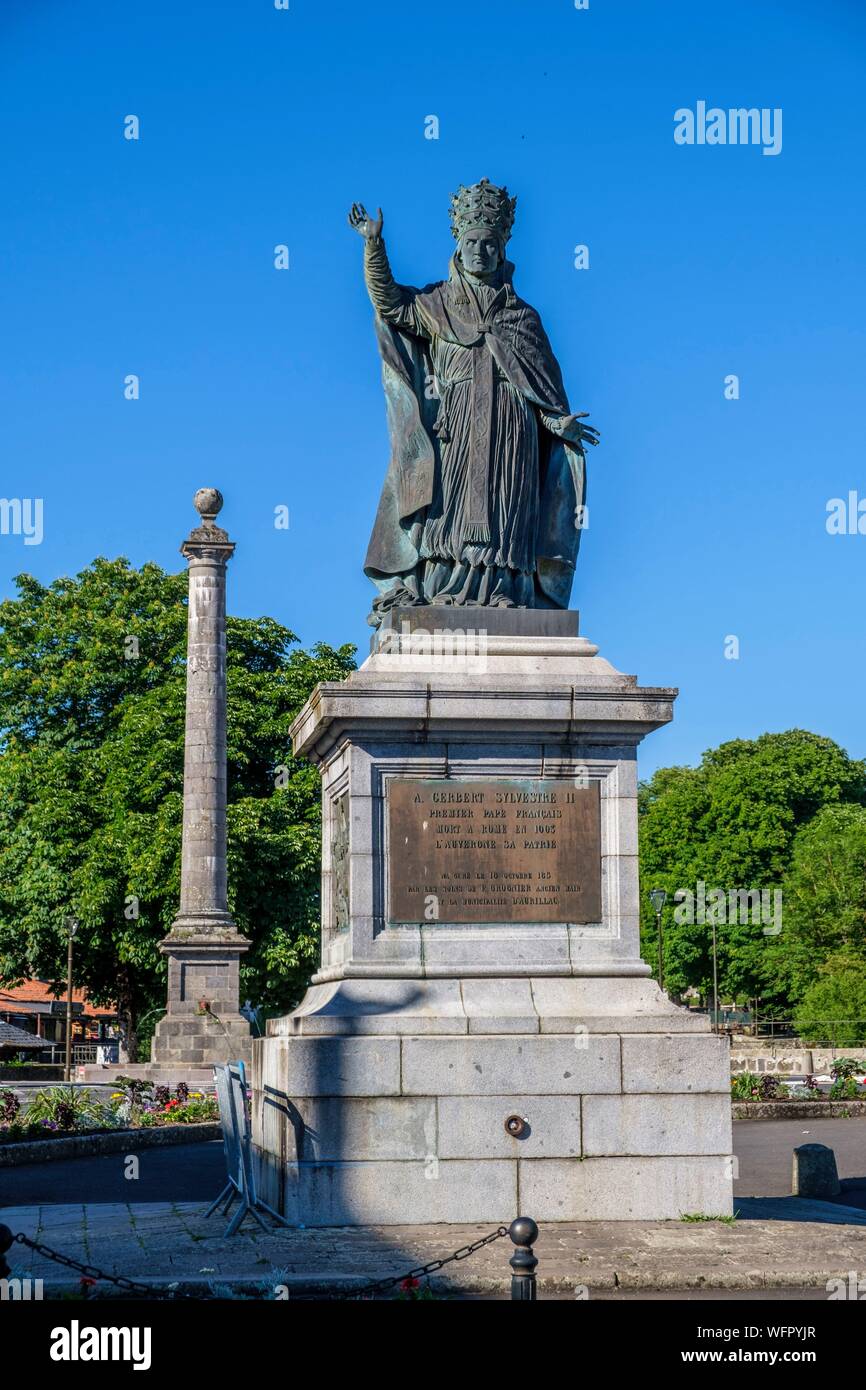 France, Cantal, Aurillac, statue of Pope Gerbert (Sylvester II Stock ...