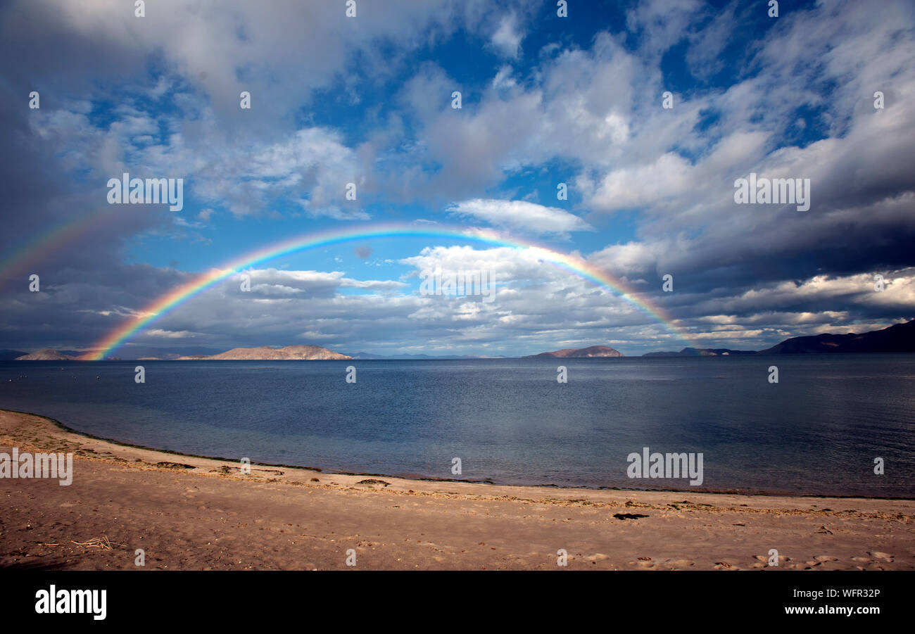 Full rainbow, Bahia de Los Angeles, Baja California Mexico Stock Photo ...