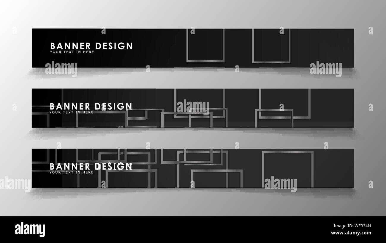 Banners of abstract geometric and rectangular patterns with black and ...